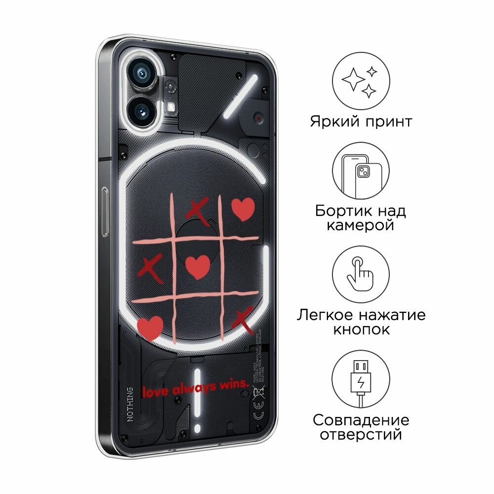 Чехол на Nothing Phone 1 / Нафинг Фон 1 с принтом "love always wins - 14 февраля", прозрачный — фото 1
