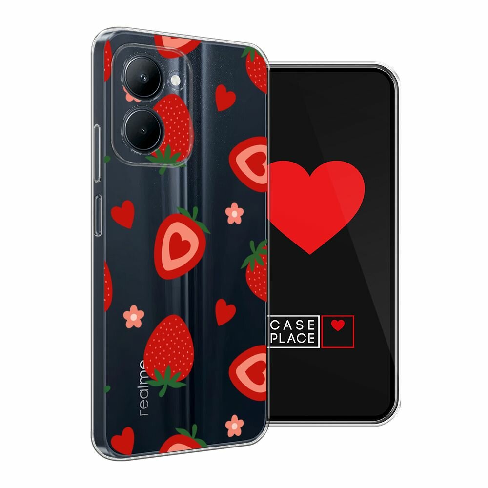 Чехол на Realme C33 / Реалми С33 с принтом "Heart strawberries 2 - 14 февраля", прозрачный — фото 1
