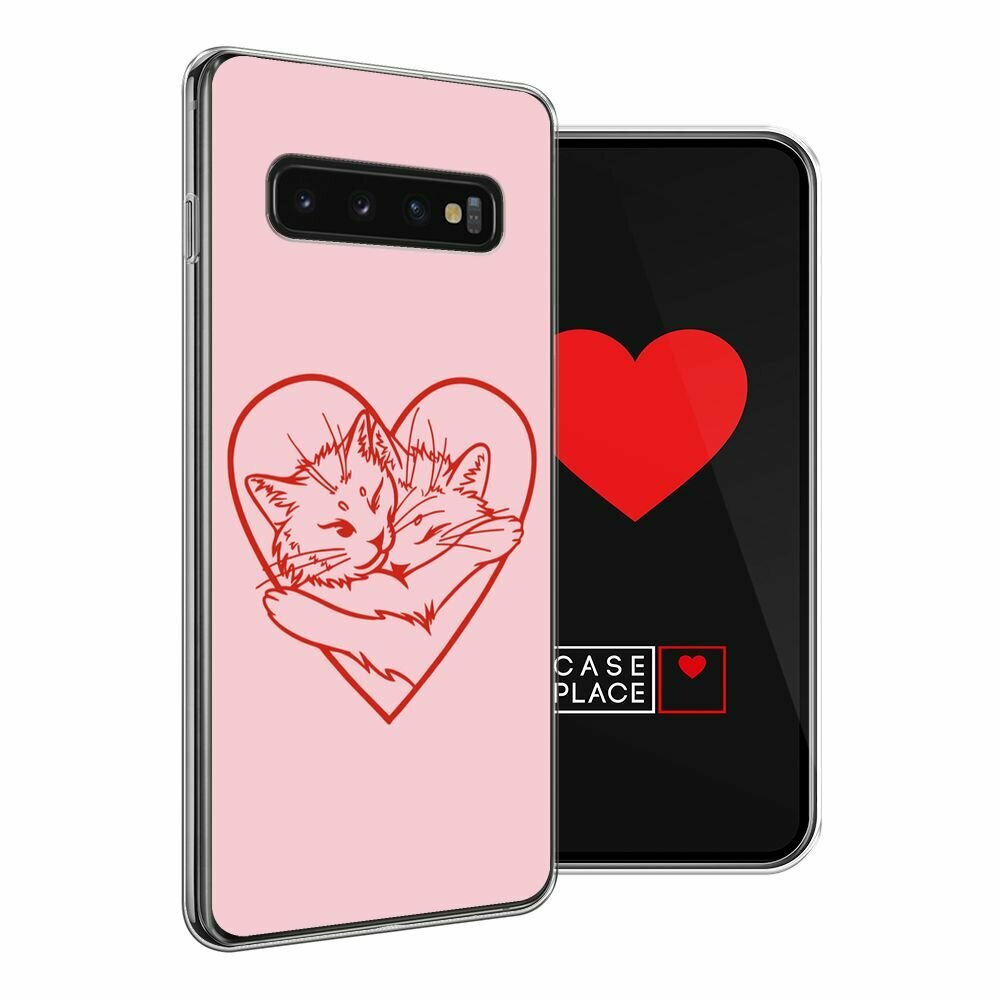 Чехол на Samsung Galaxy S10 / Самсунг Галакси S10 с принтом "Влюблённые котики рисунок 1 - 14 февраля" — фото 1