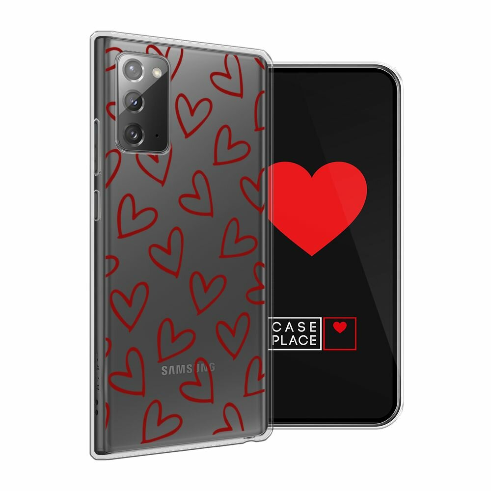 Чехол на Samsung Galaxy Note 20 / Самсунг Галакси Ноут 20 с принтом "Little hearts doodles 2 - 14 февраля", прозрачный — фото 1