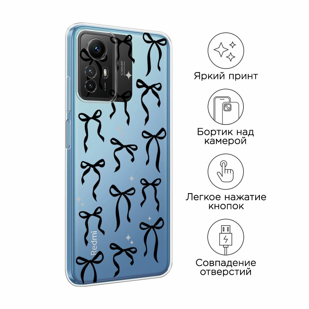 Чехол на Xiaomi Redmi Note 12S / Сяоми Редми Ноут 12S с принтом "Black bows", прозрачный — фото 1