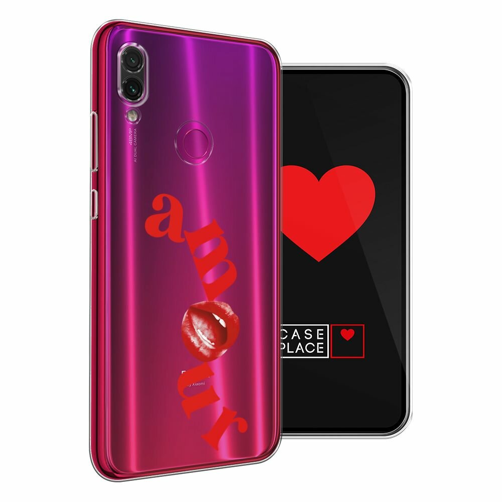 Чехол на Xiaomi Redmi Note 7 / Сяоми Редми Нот 7 с принтом "Amour lips - 14 февраля", прозрачный — фото 1