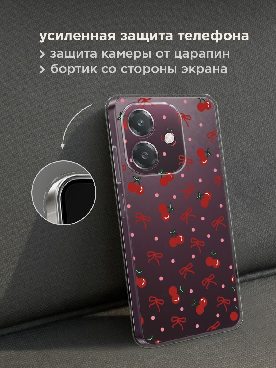 Чехол на Oppo A3/A3x / Оппо А3/A3x с принтом "Вишни и ленточки", прозрачный — фото 1