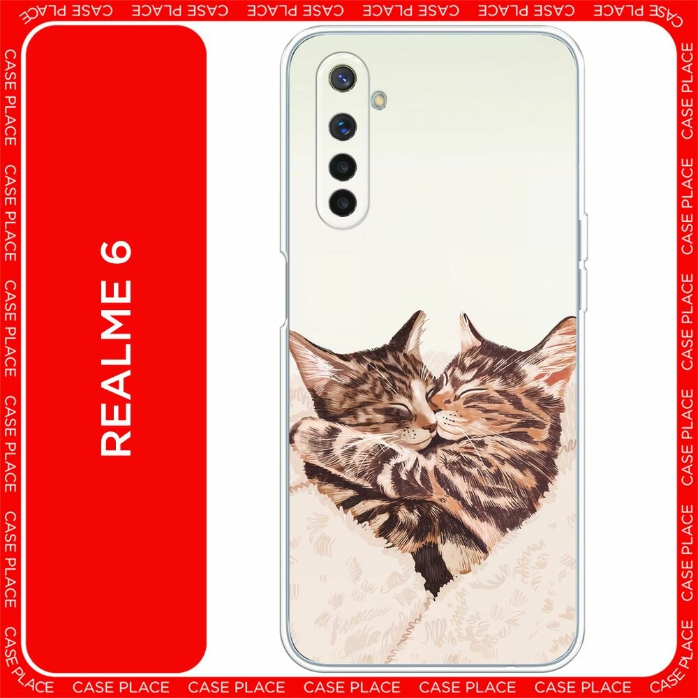 Чехол на Realme 6 / Реалми 6 с принтом "Влюбленные котейки - 14 февраля"