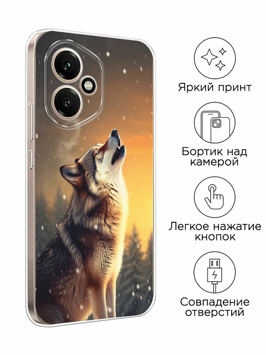 Силиконовый чехол на Honor 400 / Хонор 400 с принтом "Воющий волк" — фото 1