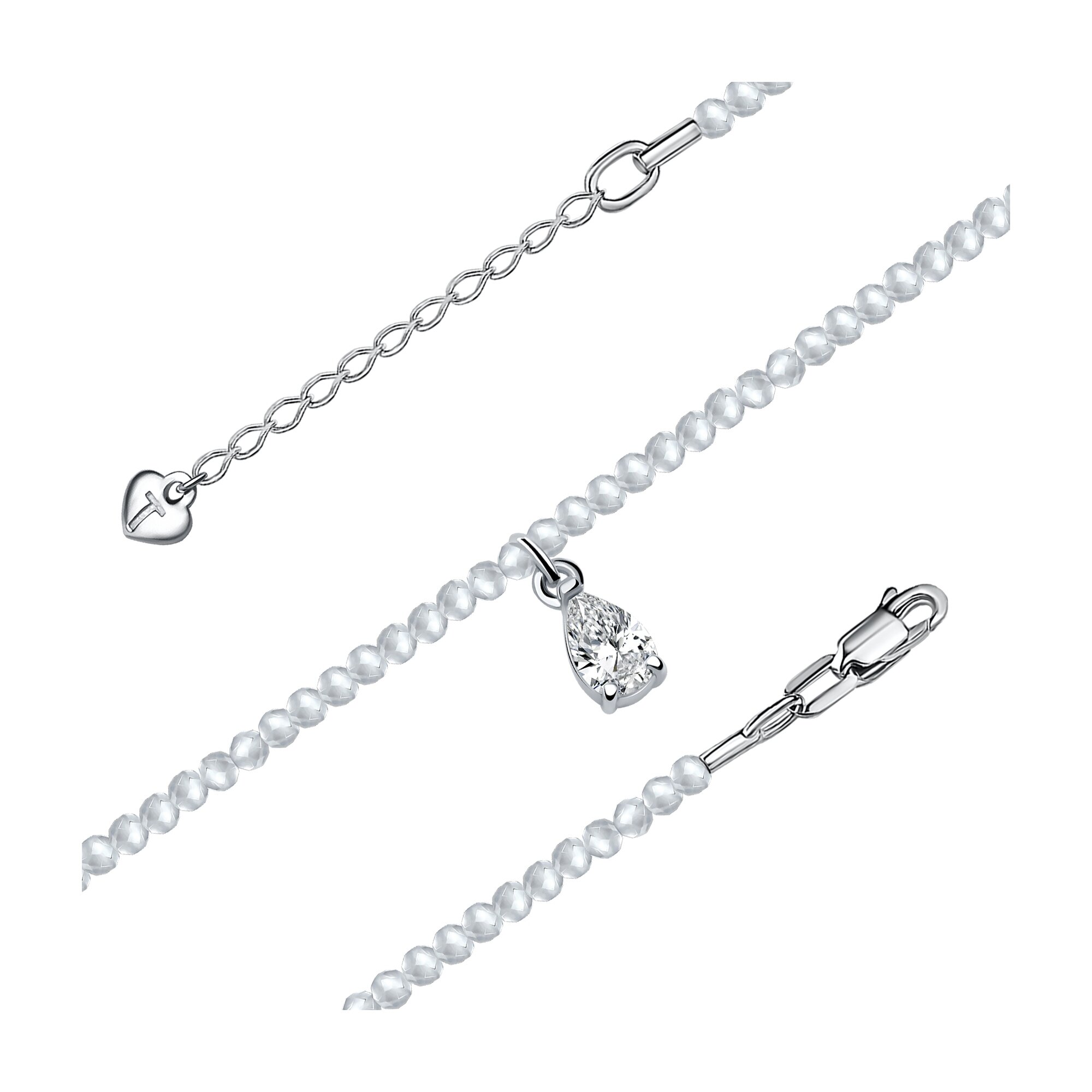 Глидерный браслет, серебро, 925 проба, родирование, шпинель, фианит