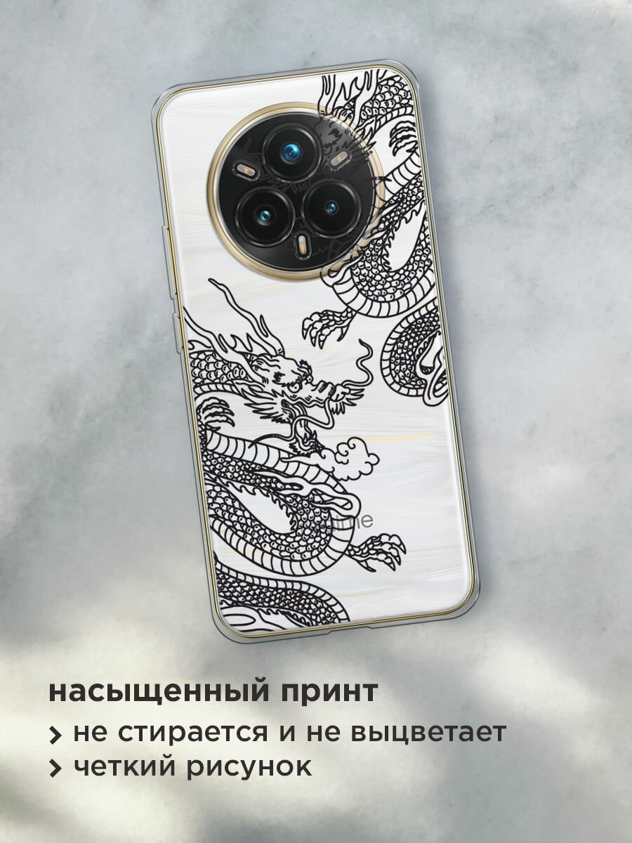 Чехол на Realme 14 Pro+ / Реалми 14 Про+ с принтом "Два китайских дракона", прозрачный — фото 1