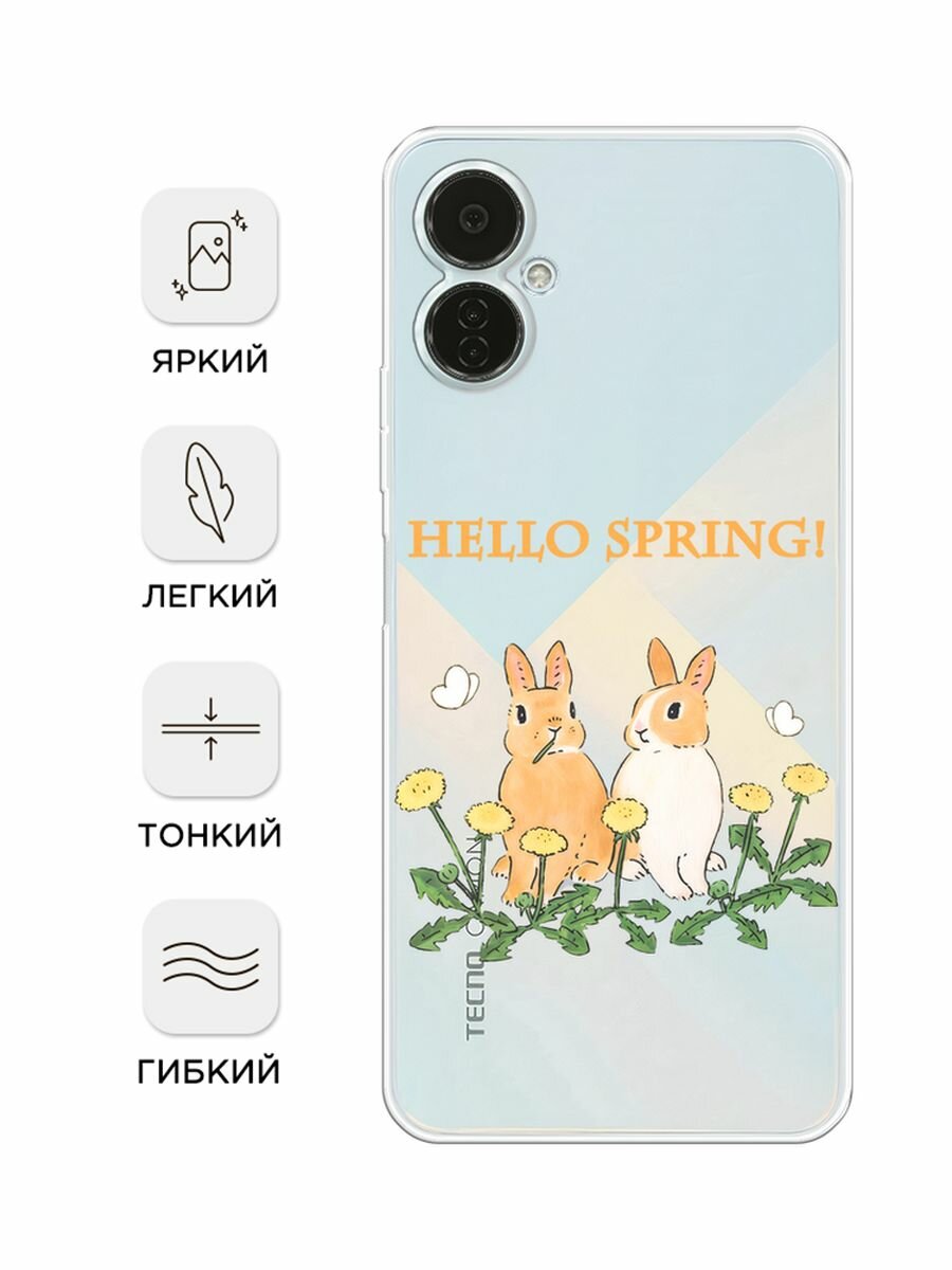 Чехол на Tecno Camon 19 Neo / Техно Камон 19 Нео с принтом "Весенние кролики", прозрачный — фото 1