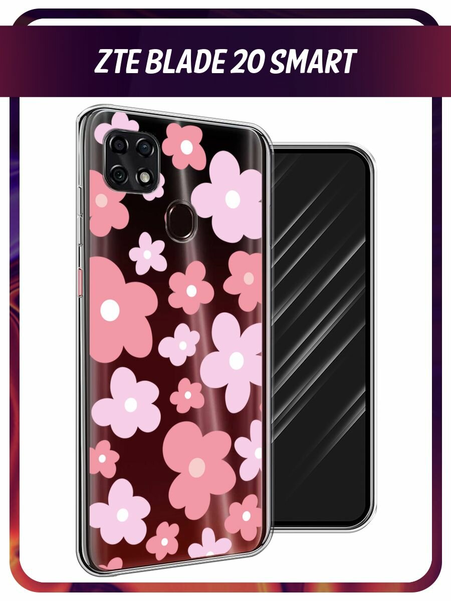 Чехол на ZTE Blade 20 Smart / ЗТЕ Блейд 20 Смарт с принтом "Нежные розовые цветочки рисунок", прозрачный