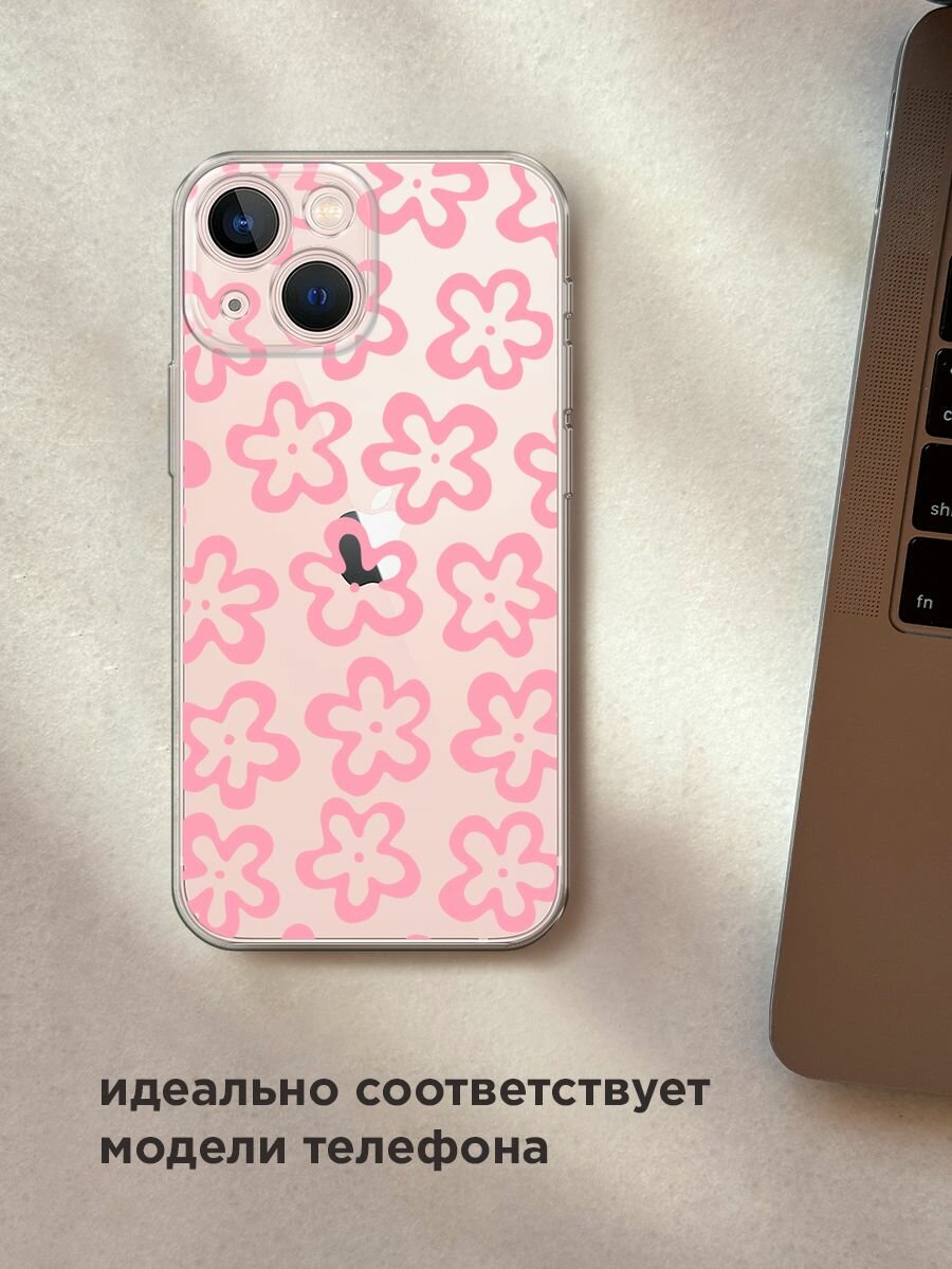 Чехол на Apple iPhone 13 mini / Айфон 13 мини с принтом "Простые розовые цветочки", прозрачный — фото 1