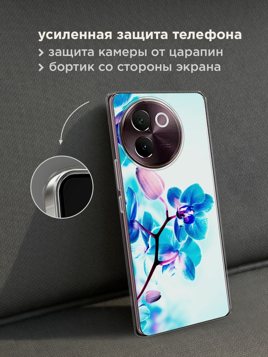 Силиконовый чехол на Vivo V30e / Виво В30е с принтом "Голубая орхидея" — фото 1