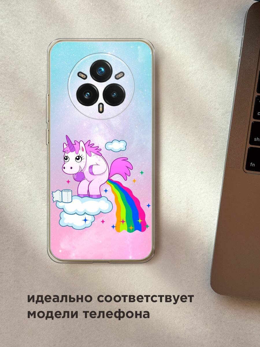 Чехол на Realme 14 Pro+ / Реалми 14 Про+ с принтом "Единорог какает" — фото 1