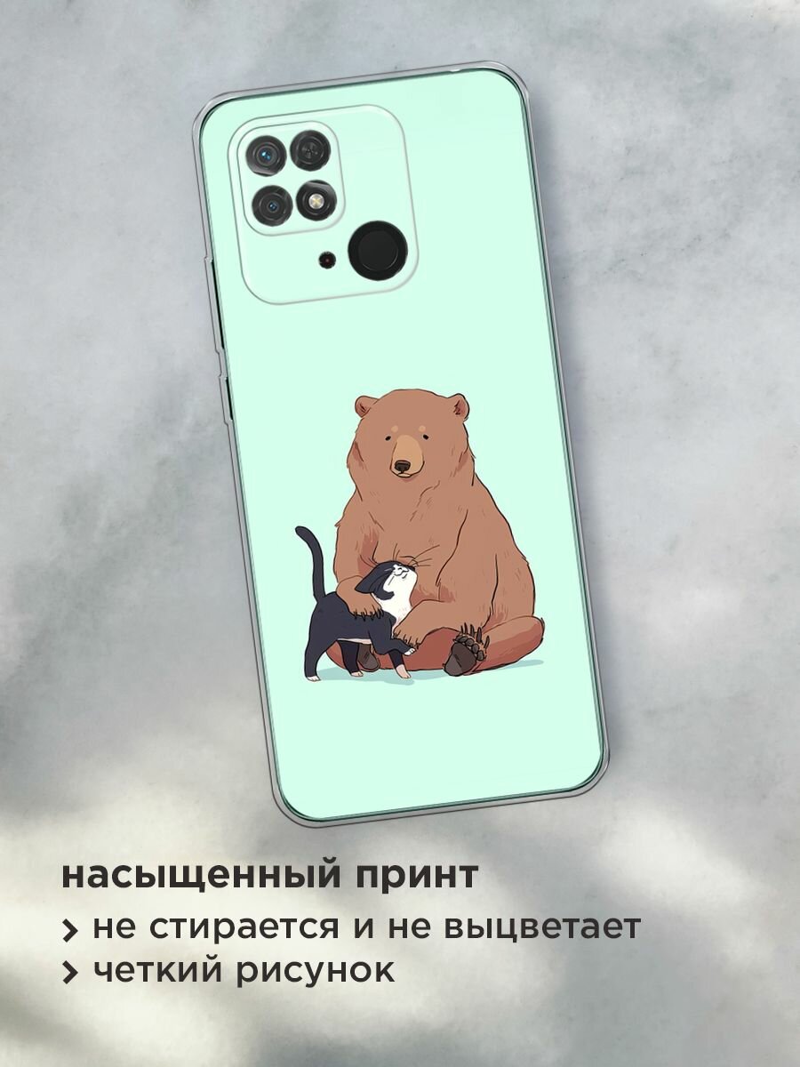 Чехол на Xiaomi Redmi 10C / Сяоми Редми 10C с принтом "Медведь и кошка дружба" — фото 1