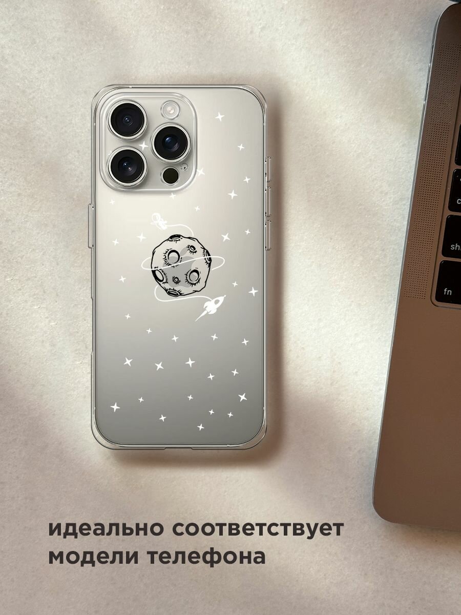 Чехол на Apple iPhone 16 Pro / Айфон 16 Про с принтом "Полет вокруг луны", прозрачный — фото 1