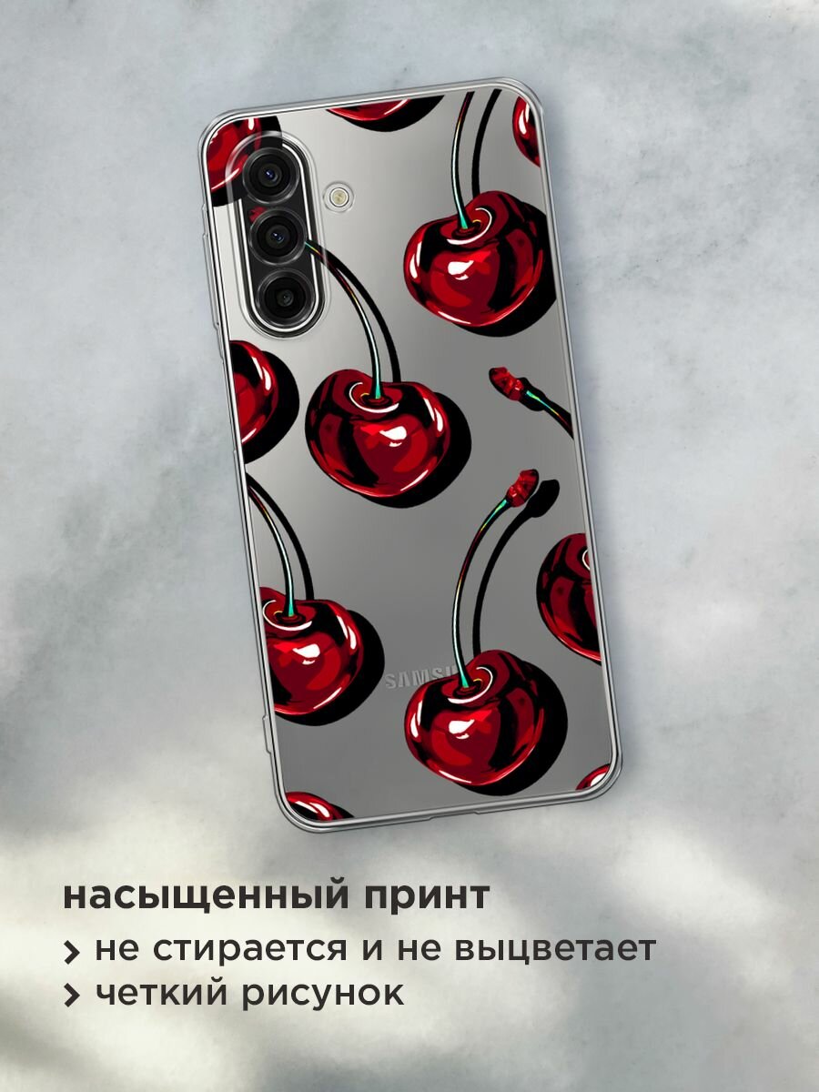 Чехол на Samsung Galaxy A17 / Самсунг А17 с принтом "Сочные черешни", прозрачный — фото 1