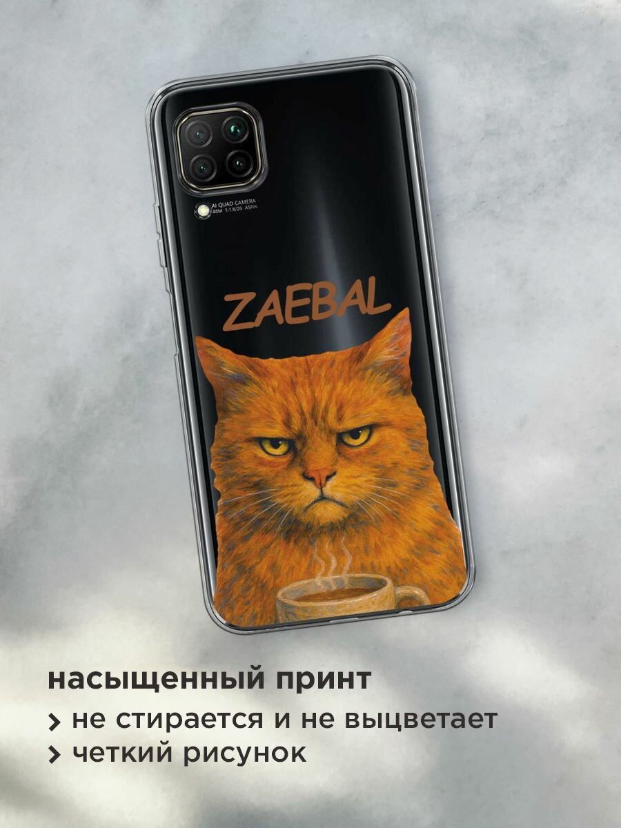 Чехол на Honor 30S Global/Huawei P40 Lite 5G/Nova 7 SE / Хонор 30S с принтом "Рыжий кот с надписью", прозрачный — фото 1