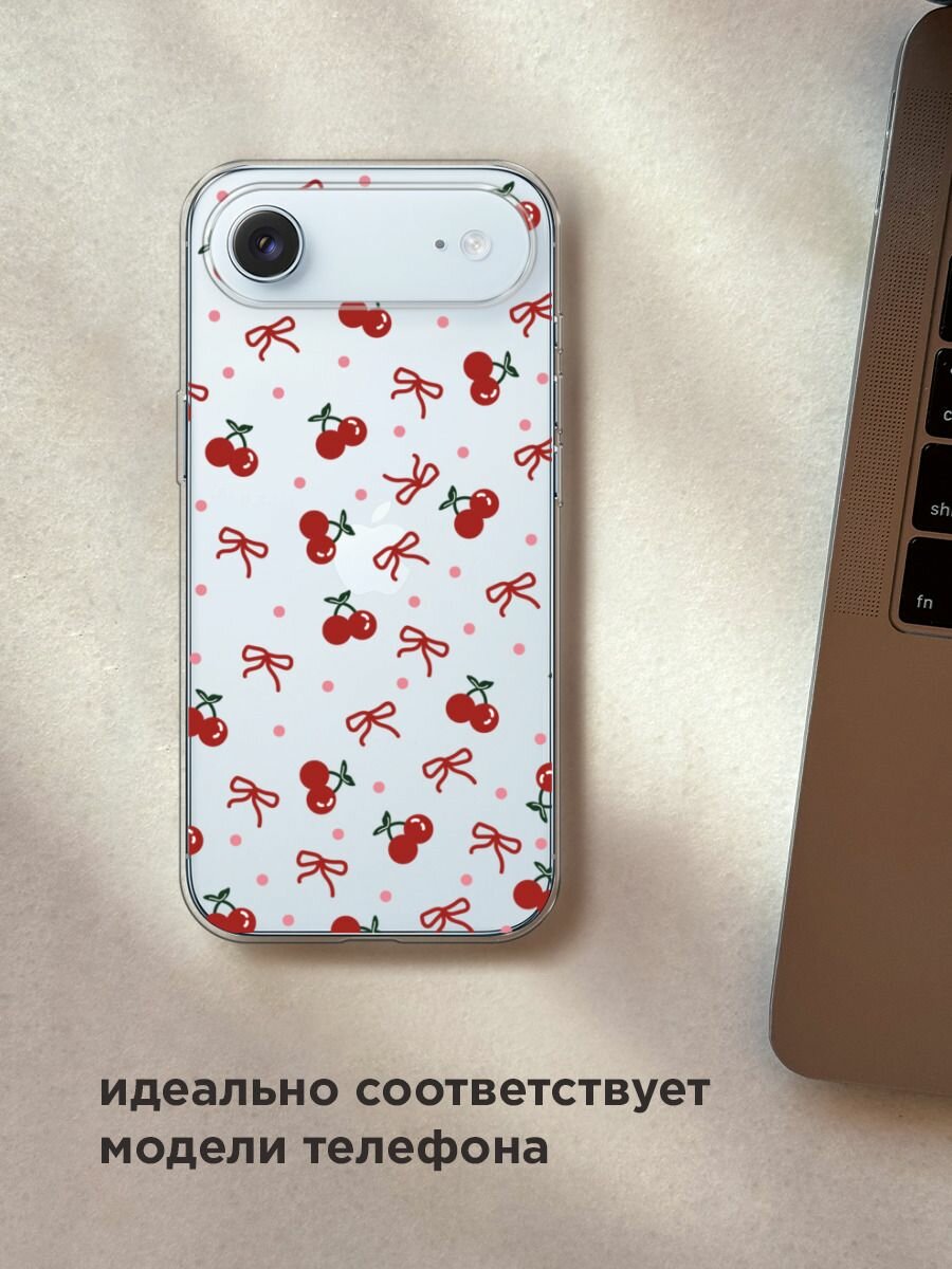 Чехол на Apple iPhone Air / Айфон Айр с принтом "Вишни и ленточки", прозрачный — фото 1
