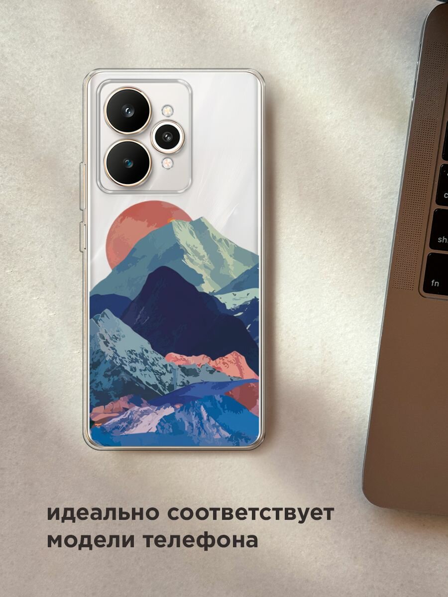 Чехол на Realme 15 / Реалми 15 с принтом "Закат в снежных горах", прозрачный — фото 1