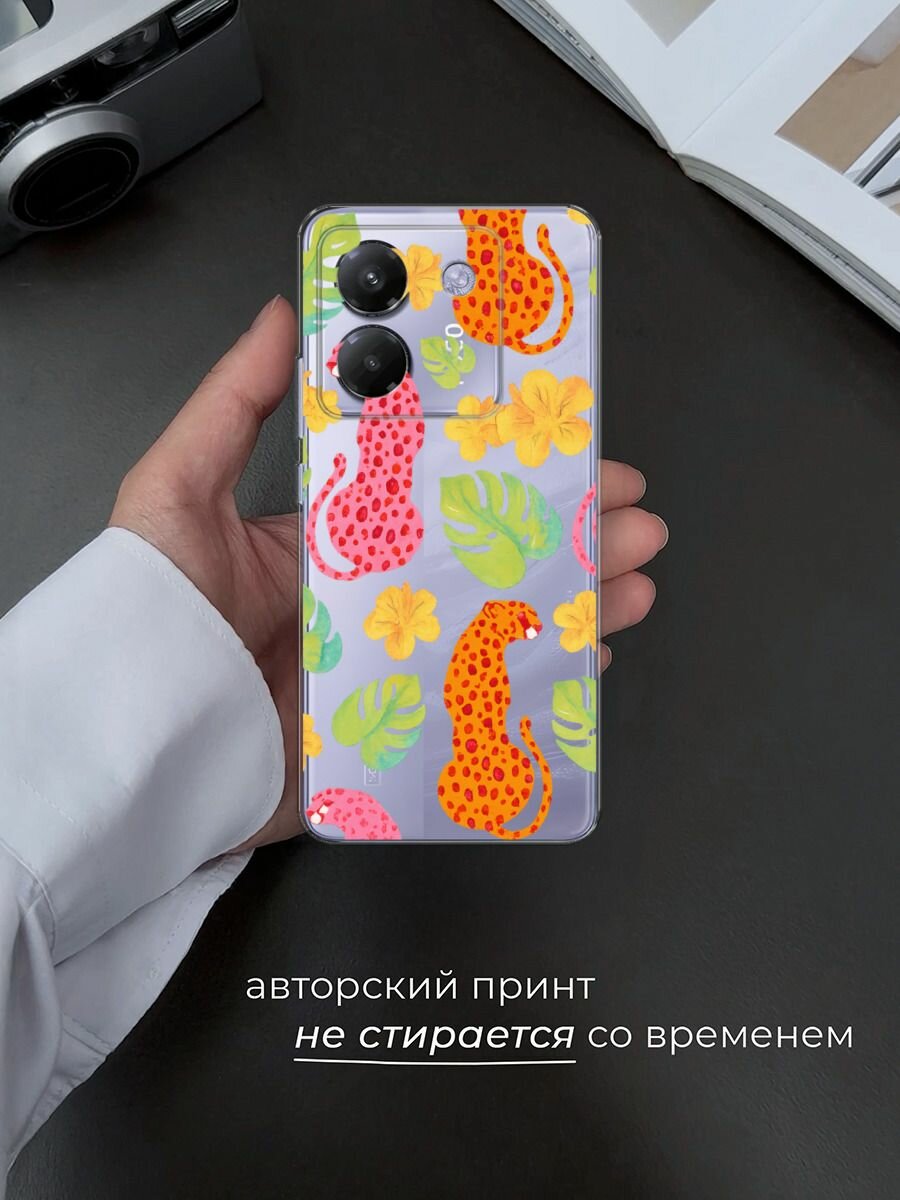 Чехол на Poco M7 Pro / Поко М7 Про с принтом "Экзотика", прозрачный — фото 1