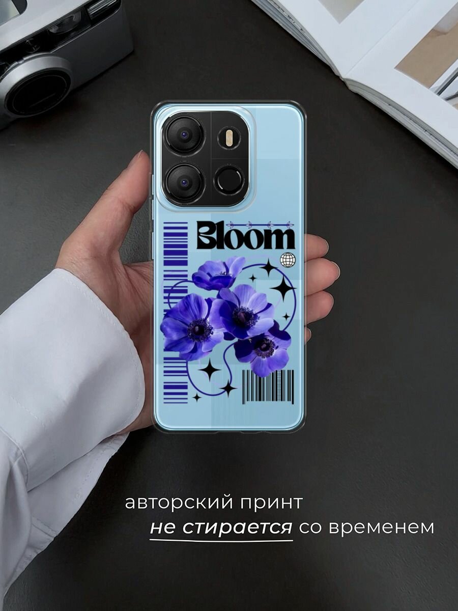 Чехол на Tecno Pop 7 / Текно Поп 7 с принтом "Завораживающие анемоны", прозрачный — фото 1