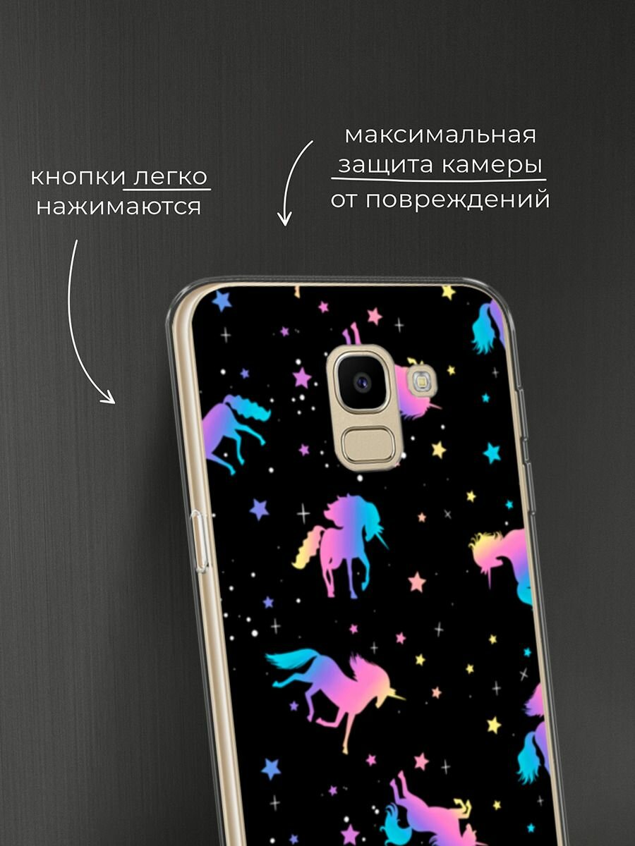 Чехол на Samsung Galaxy J6 2018 / Самсунг Галакси Джей 6 2018 с принтом "Единороги градиент" — фото 1