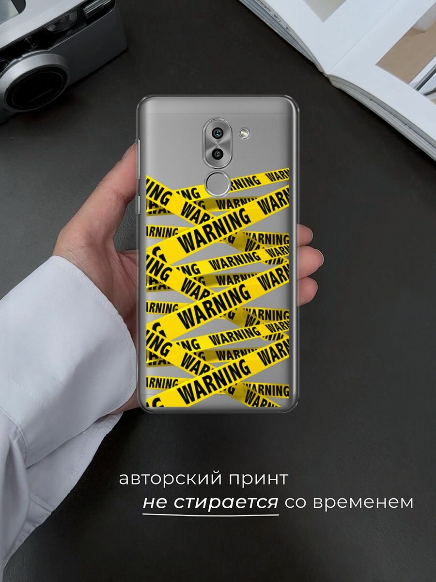 Чехол на Honor 6X / Хонор 6Х с принтом "Warning!", прозрачный — фото 1