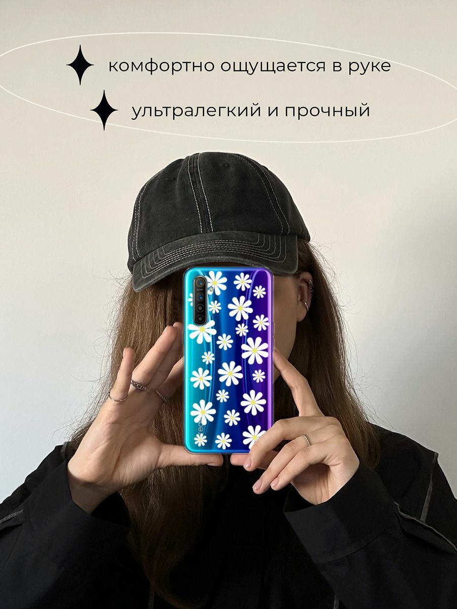 Чехол на Realme XT / Реалми XT с принтом "Большие ромашки", прозрачный — фото 1