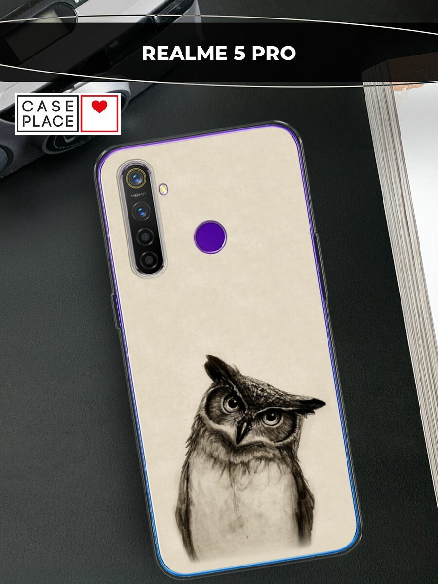 Силиконовый чехол на Realme 5 Pro / Реалми 5 Про с принтом "Сова"