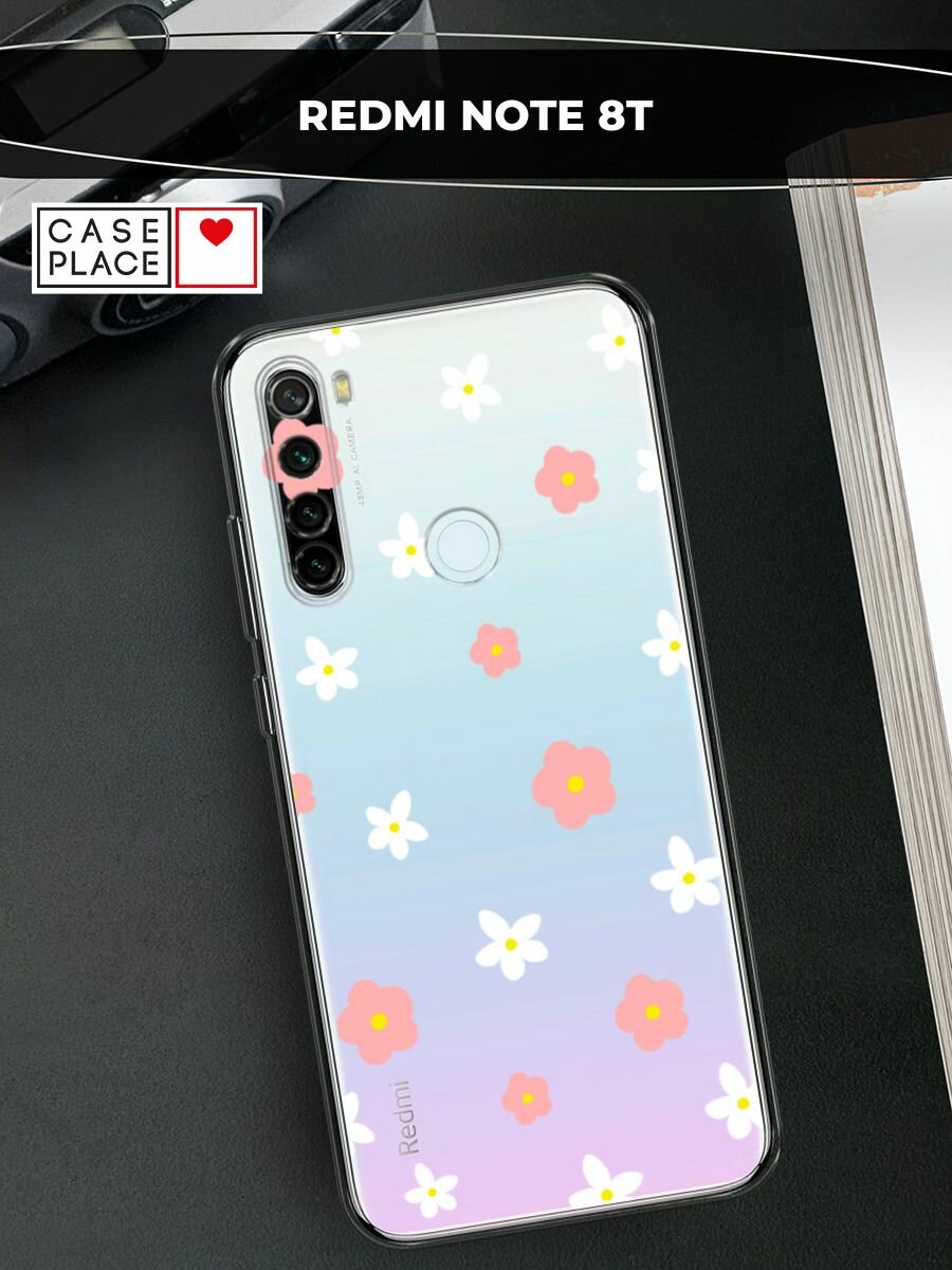 Чехол на Xiaomi Redmi Note 8T / Сяоми Редми Нот 8Т с принтом "Розовые и белые цветы", прозрачный