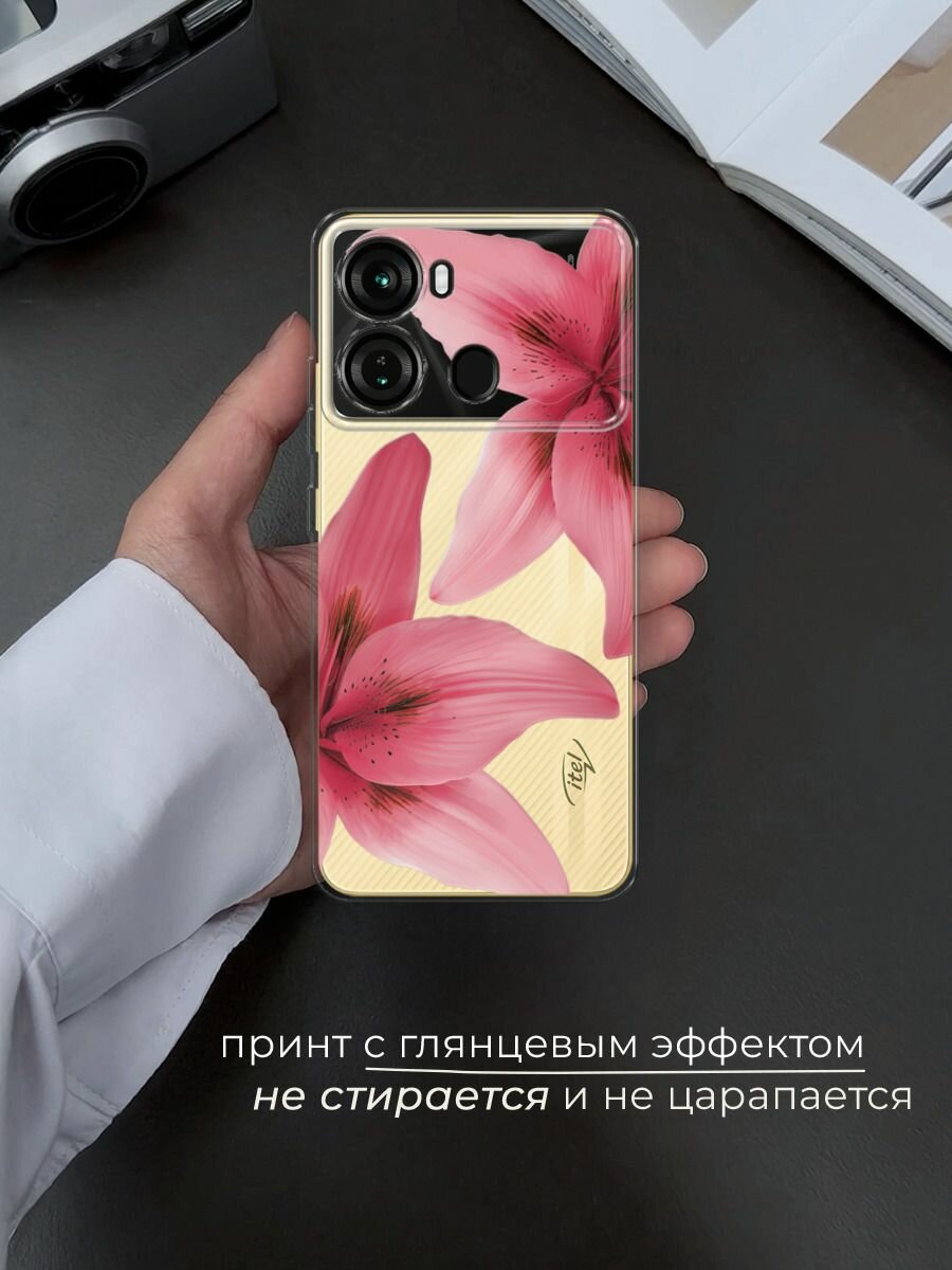 Чехол на Itel P40 / Ител P40 с принтом "Pink flower" — фото 1