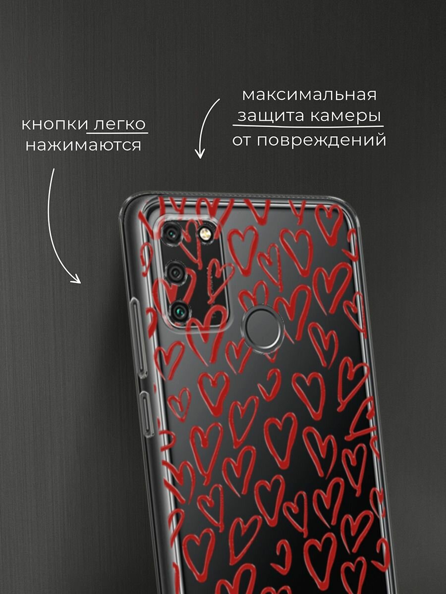 Чехол на Honor 9A / Хонор 9А с принтом "Легкие бордовые сердечки" — фото 1