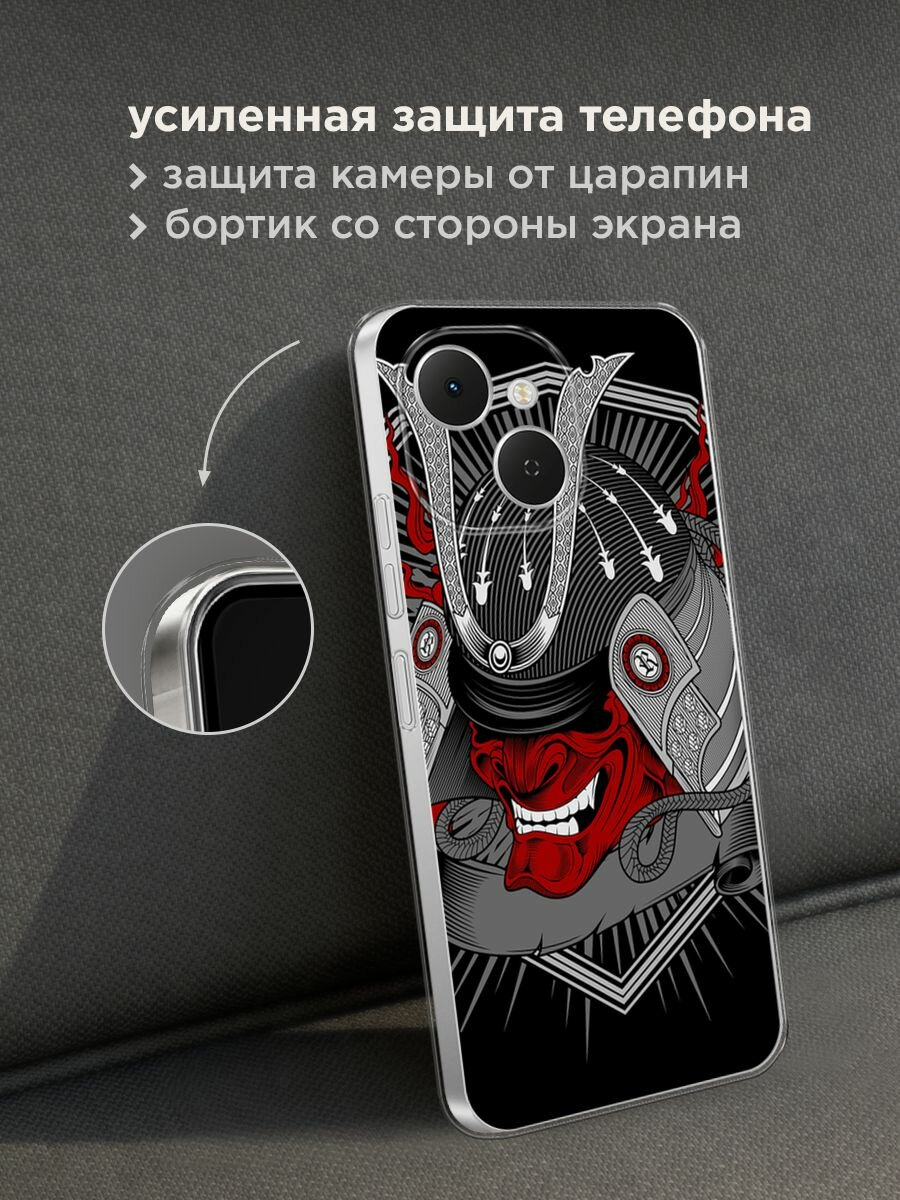 Чехол на Tecno Spark 40C / Текно Спарк 40C с принтом "Красная маска самурая" — фото 1