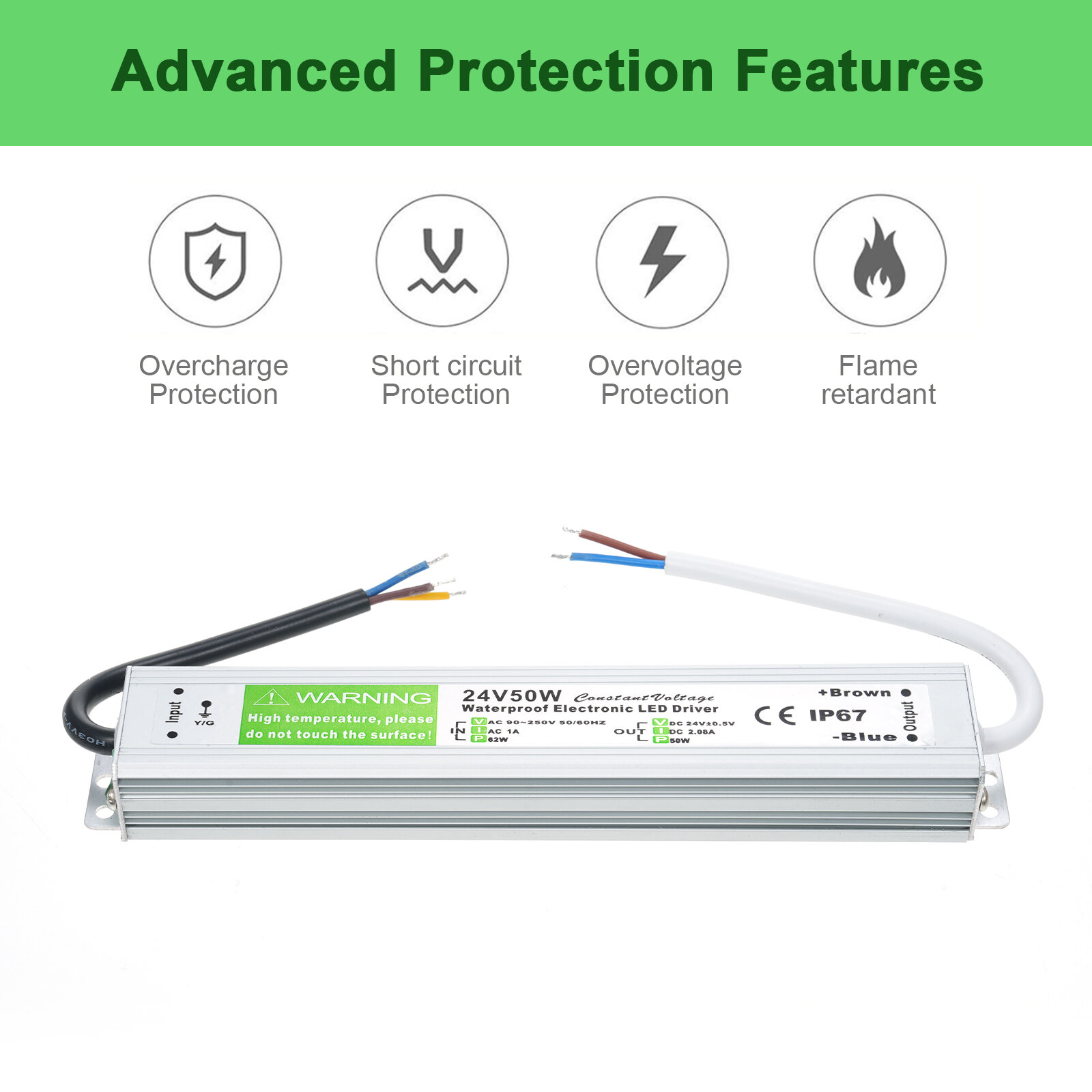 IP67 Водонепроницаемый светодиодный драйвер, выключатель, блок питания, трансформатор, адаптер переменного тока 90 В-250 В в постоянный ток 24 В 50 Вт, постоянное выходное напряжение для светодиодной ленты, наружная вывеска, лайтбокс