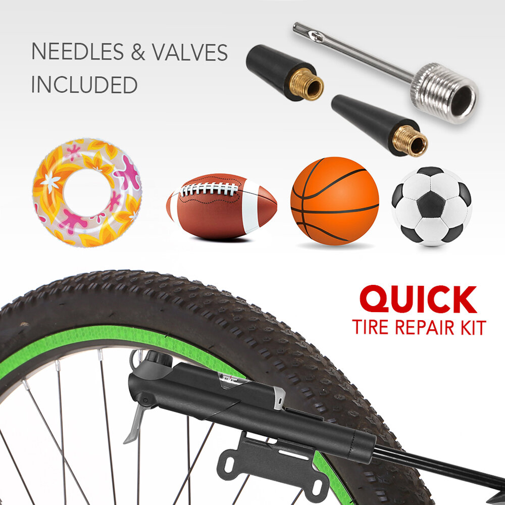 Мини-насос для велосипеда, велосипедный насос, 120 фунтов на кв. дюйм, воздушный насос высокого давления для велосипеда со встроенным манометром, комплект для ремонта проколов, подходит для клапанов Presta и Schrader, ручная замена