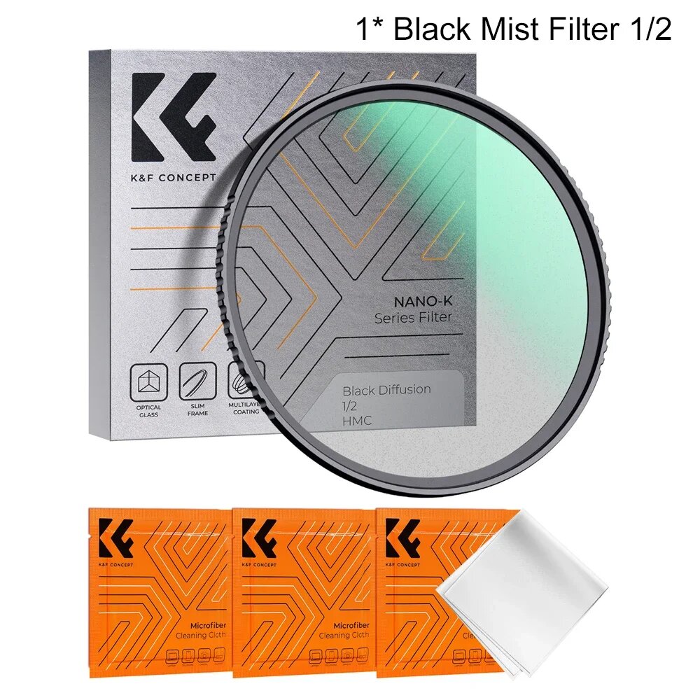 K&F CONCEPT Черный диффузионный фильтр для объективов 52-82 мм 67 мм, Black Mist 1-2