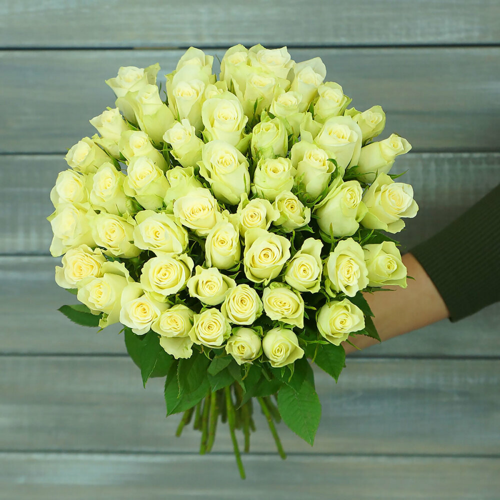 Монобукет Букет Маркет "Зелено-розовые розы", 51 цветок, 38 см