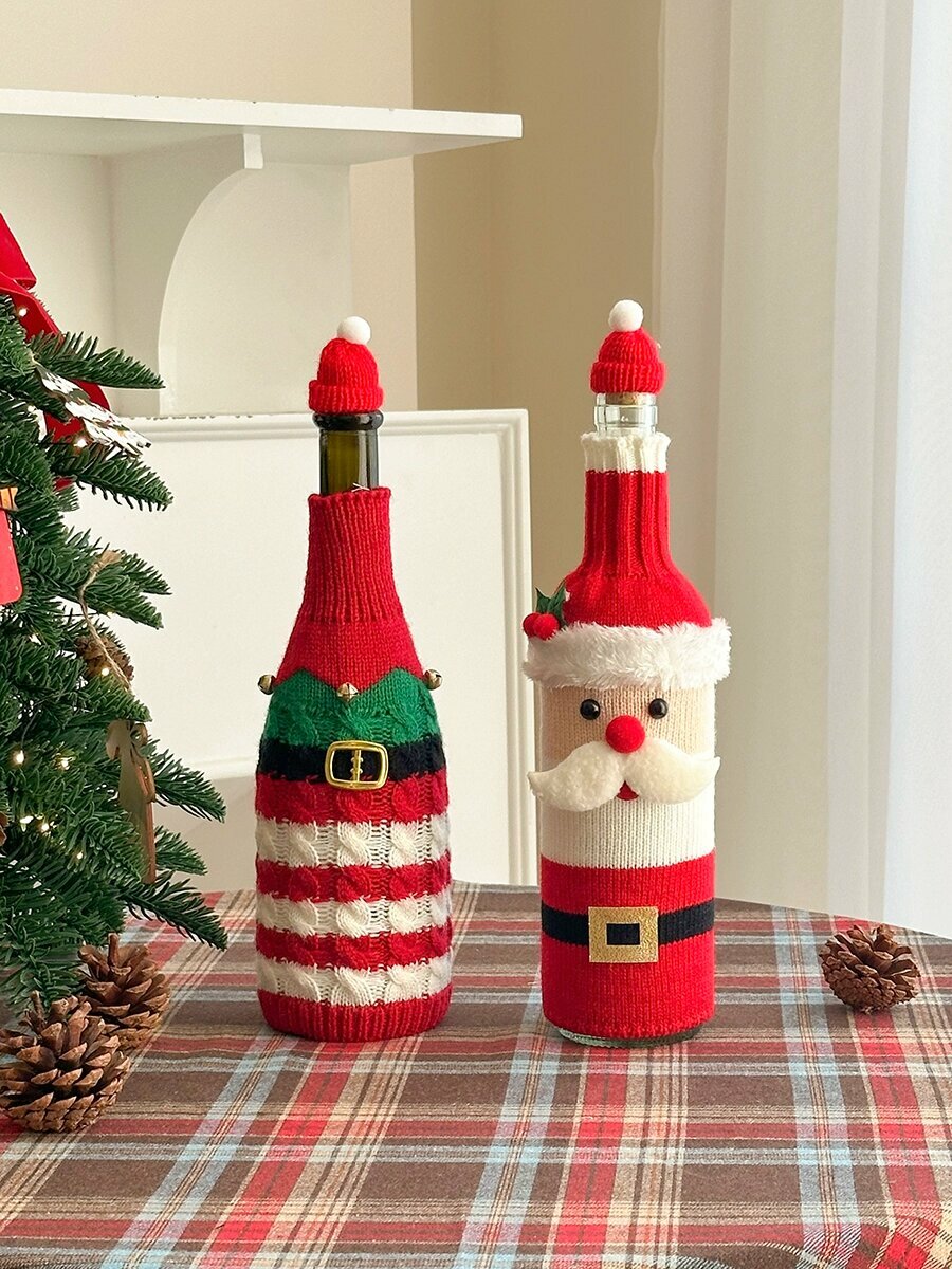 Новые рождественские украшения: вязаный чехол для бутылки вина, шерстяной чехол для шампанского, чехол для красного