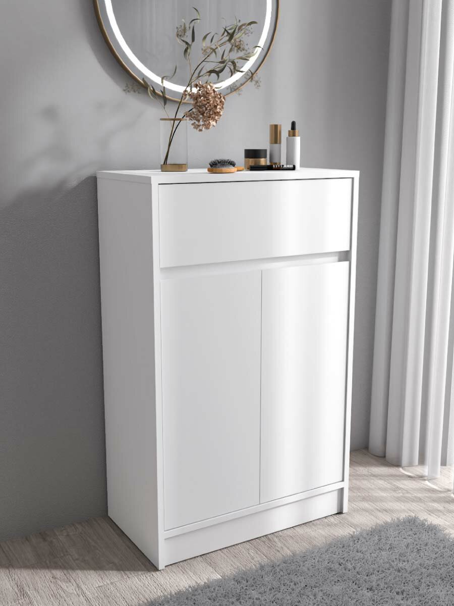 Комод для вещей деревянный в прихожую с ящиком и дверками 60*97*33.4, белый