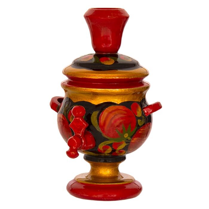 Сувенирный деревянный самовар с Хохломским узором Малыш 10 х 6 см