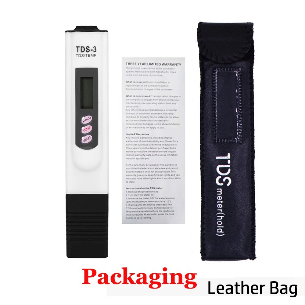 0 - 9990ppm Портативный жидкокристаллический цифровой TDS Прибор для проверки качества воды Пробные ручки Измерительный инструмент фильтра Рыбный аквариум Гидропоника Бассейн Анализатор качества питьевой воды White leather style
