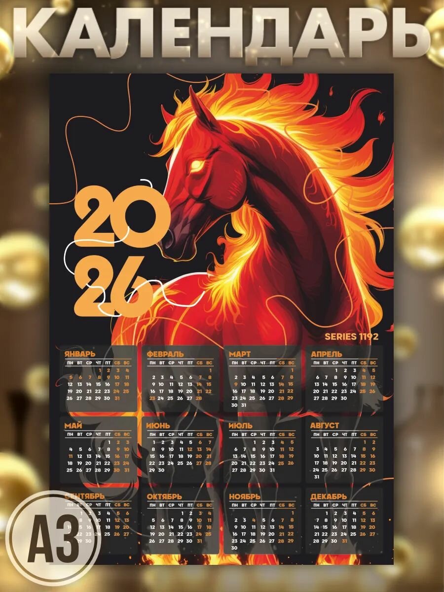 Календарь 2026, настенный плакат Красная лошадь новый год