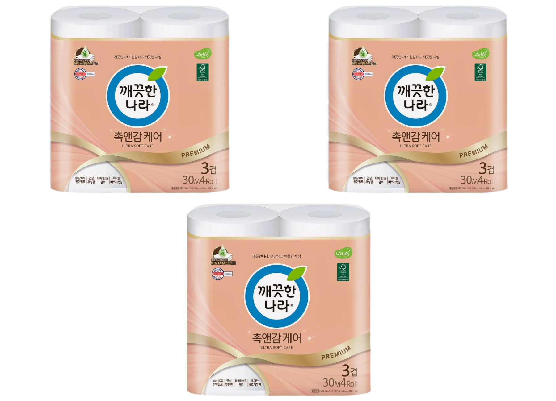 Туалетная бумага Kleannara Ultra Soft Care, аромат бергамота, с цветным тиснёным рисунком, 4 рулона, 3 уп