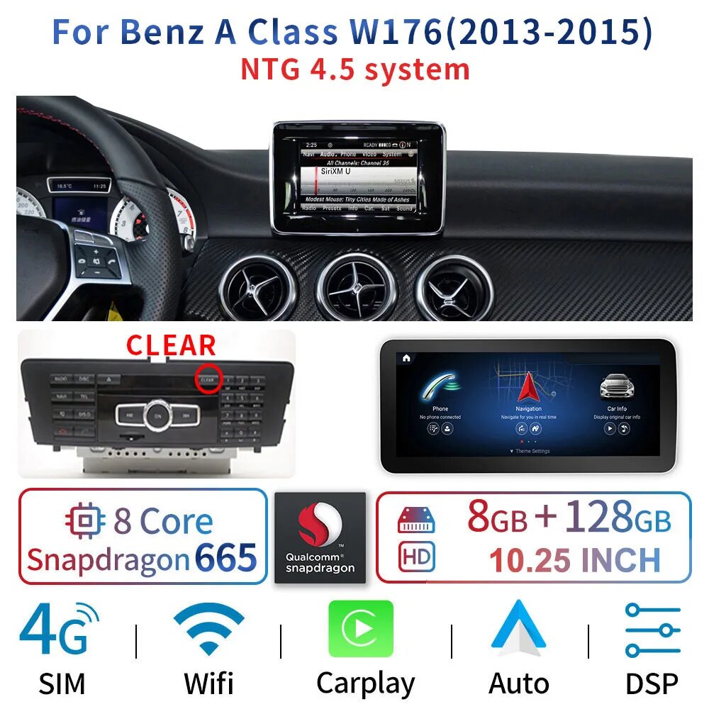 Автомобильный мультимедийный плеер Android 13 для Mercedes W176 X117 X156 W463 S665 NTG 4.5 8-128GB