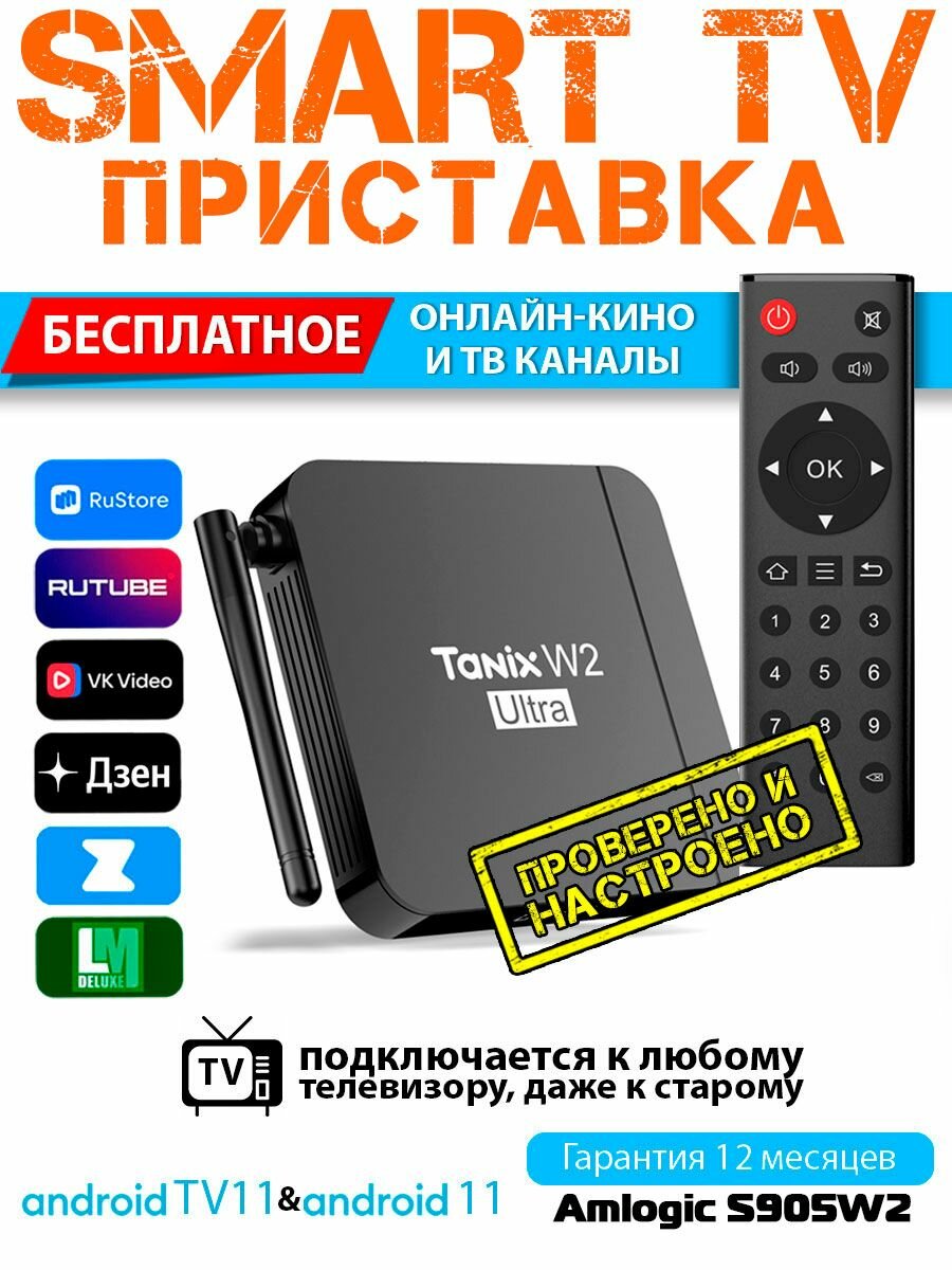 Медиаплеер для телевизора Tanix W2 Ultra 2GB/16GB Wi-Fi S905W2 смарт ТВ приставка Android 11 (с настройкой)