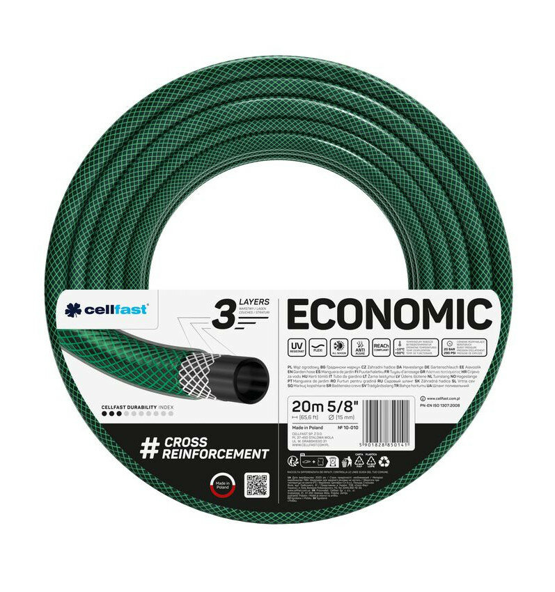 Шланг садовый Cellfast Economic, армированный, 5/8 дюйма, 15 метров, 20 Бар