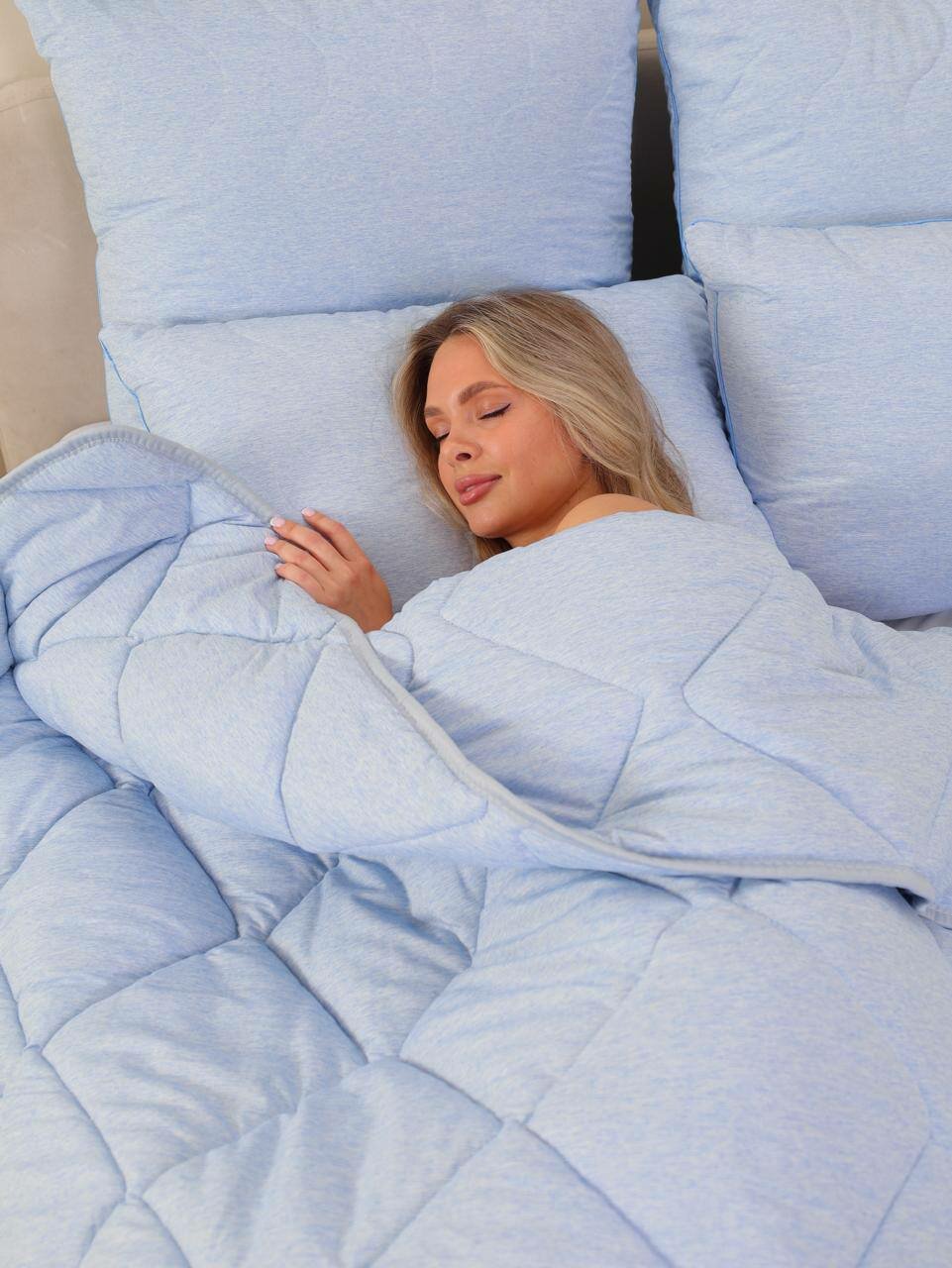 Одеяло 200х220 евро лебяжий пух тик микрофибра стирается в машине голубое