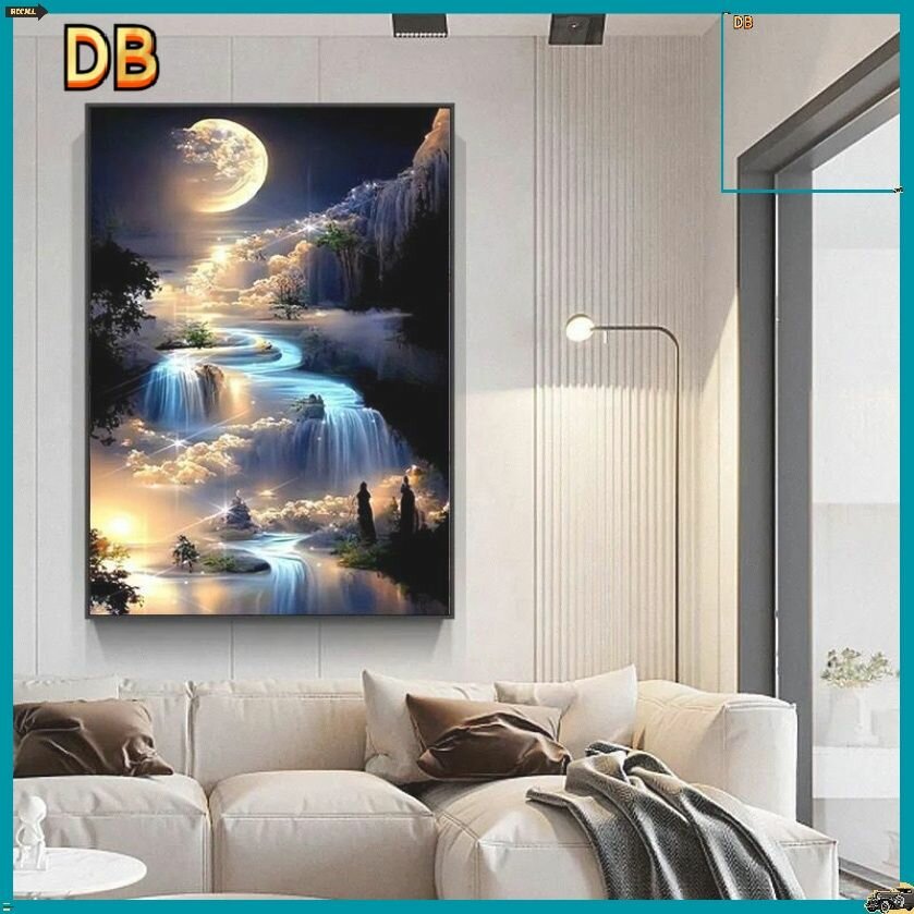 Алмазная мозаика на 60*85 см, красивый лунный свет(без подрамника, без рамки)