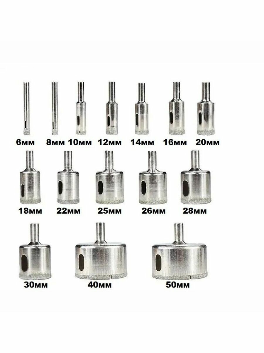 Набор алмазных коронок по керамограниту XCAN 6-50мм, 15 предметов