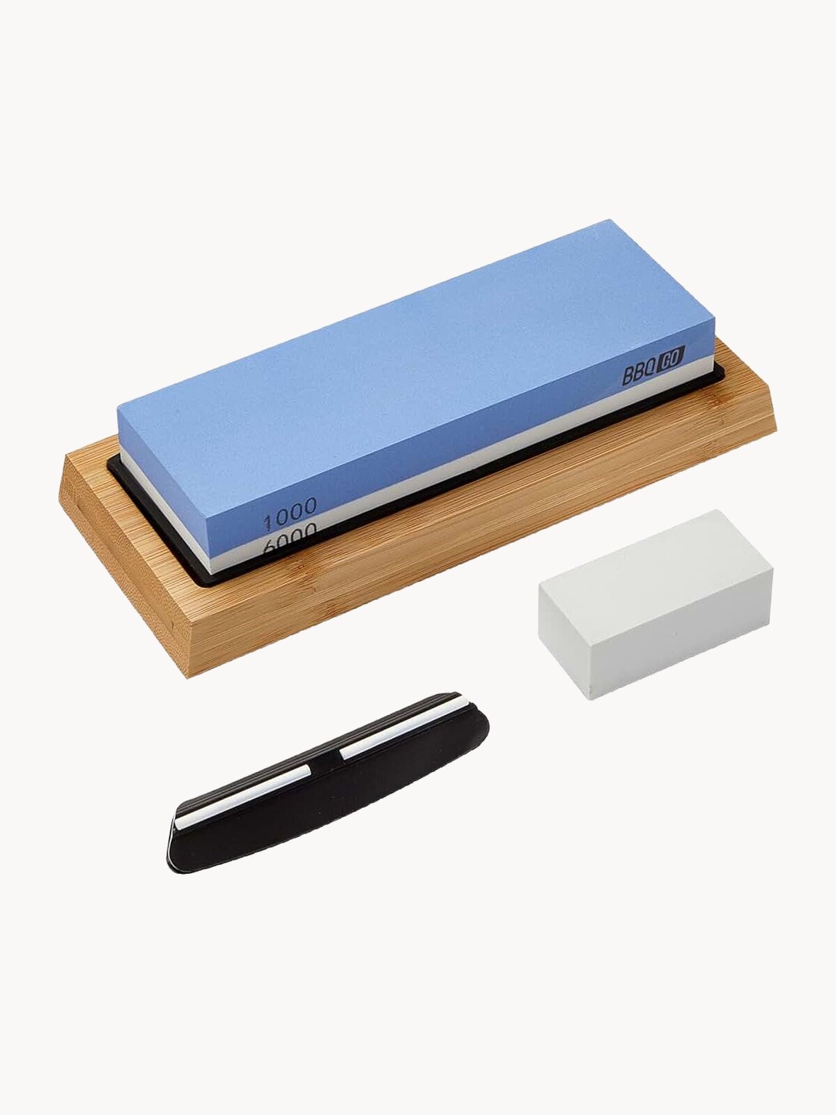 Камень точилка для ножей, двухсторонний, водный с силиконовым держателем и бруском, на подставке
