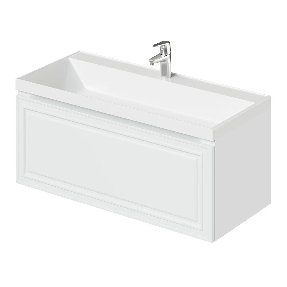 Тумба с раковиной Itana Verona 2.0 100 подвесная, 100, 1 см, белая, из МДФ, с ящиками, раковина для ванной из камня, прямоугольная